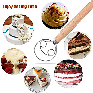 Danish Dough Whish Bread Mixer, 2 Pack Stainless Steel Dutch Whisk Hand Mixer Wooden Handle Kitchen Baking Tool for Baking Cake Dessert Sourdough Pizza and Pastry, Artisian Blender.
