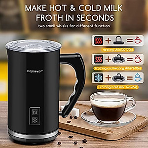 Milk Frother, Aigostar Electric Milk Frother and Steamer, Automatic Milk Steamer for Hot/Cold Froth, 4-in-1 Milk Warmer and Foam Maker for Coffee, Hot Chocolates, Latte, Cappuccino, Silent, 8.1oz