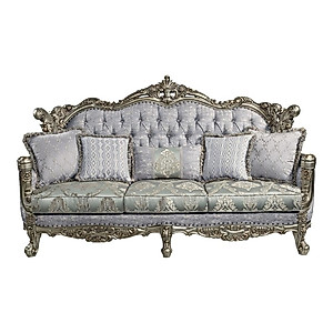 Acme Furniture Miliani Tufted Fabric & Wood Sofa with 5 Pillows in Gray/Bronze