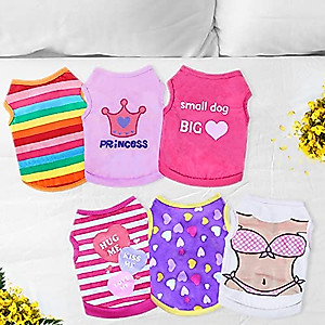 DegGod 6 Pieces Dog Shirts for Small Medium Dogs, Breathable Pet Printed Vest Clothes Summer Dog Clothing Pullover Soft T Shirt for Girl Puppy Chihuahua Christmas New Year Apparel (Pink, L)