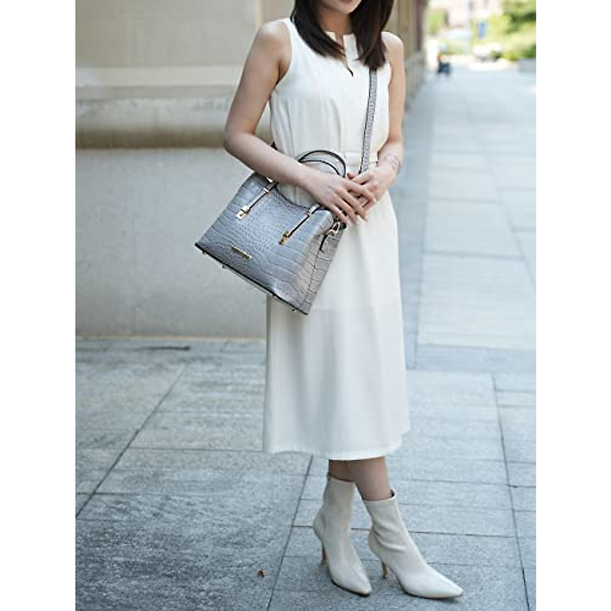 MKF Collection Tote Bag for Women, Crocodile Embossed Vegan Leather Fashion Designer Satchel Handbag Crossover