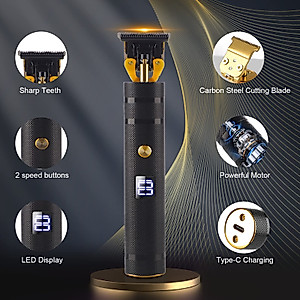 Hair Clippers for Men, Beard Trimmer Zero Gapped Cordless Hair Trimmer T-Blade Trimmer Mens Hair Clippers Shaver Edgers Clippers Grooming Kit with Guide Combs Gifts for Men (Gold)