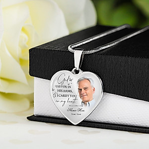 Personalized Remembrance Necklace with Picture| I Carry You in My Heart Necklace| Bereavement Sympathy Gift Memorial Gift for Loss of Loved One, Husband, Wife, Father, Mother JN47, White