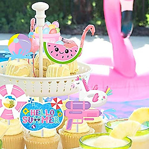 36Pcs Summer Pool Cupcake Toppers Pool Party Decorations Swimming Pool Cupcake Toppers Water Pool Themed Birthday Cake Picks for Swimming Baby Shower Party Supplies