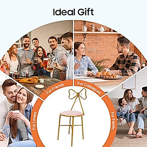 Pink Butterfly Dressing Chair Makeup Chair, Velvet Cushion Deep Gold Metal Frame Chair Lounge Dresser Chair with Bow Backrest and Velvet Cushion Used for Bedroom Home Garden Living Room(Light Pink)