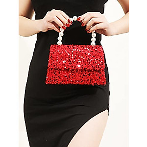 FIWOODELF Womens Crystal Evening Clutch Bag Rhinestone Sequin Evening Handbag Shoulder Bags Purse for Wedding Party Prom (Red 1)