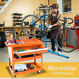 Oversized Tool Cart, Rolling Tool Cart, Mechanical Tool Storage Cart, 4-Wheel Tool Cart with Ball-Bearing Slides and Drawer Lock, Storage Cart and Tool Box for Warehouse and Garage Storage (Orange)