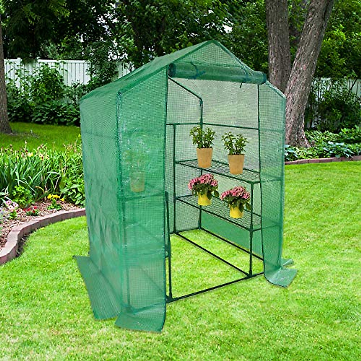 Walk-in Greenhouse Replacement Cover with Roll-Up Zipper Door-56x56x76 Inch PE Plant Gardening Greenhouse Cover for Gardening Plants Cold Frost Protection Wind Rain Proof(Frame Not Include)