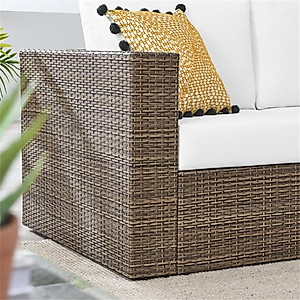 Modway Convene Outdoor Synthetic Rattan Loveseat in Cappuccino/White