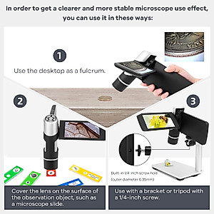Andonstar AD203 Handheld Digital Microscope, Portable Pocket Microscope with 4 inch Screen for Kids and Adults, Black, Electronic FHD Video Microscope, Supports Windows Mac PC, USB Coin Microscope