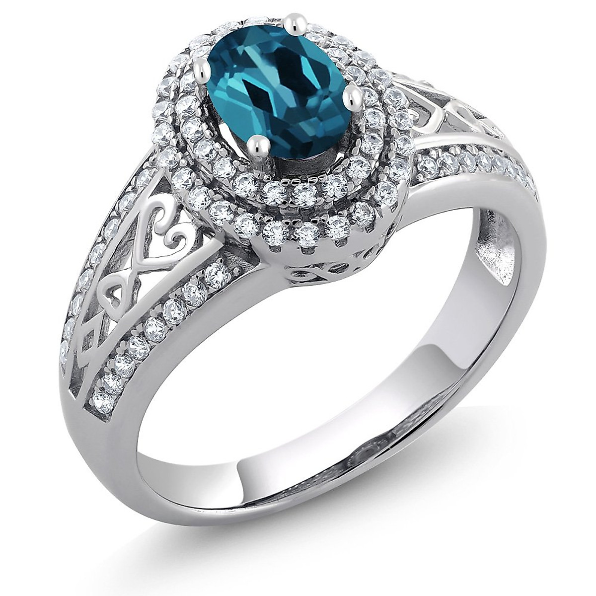 Gem Stone King 925 Sterling Silver London Blue Topaz Engagement Ring For Women (1.36 Cttw, Oval 6X4MM, Gemstone Birthstone, Available In Size 5, 6, 7, 8, 9)