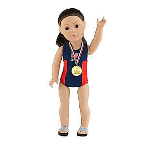 Emily Rose 18-Inch Doll 6-Piece Competition Bathing Suit Swimsuit and Accessories, Including Medal & Goggles! | Gift Boxed! | Compatible with 18" American Girl Dolls