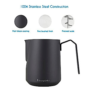 Easyworkz Espresso Steaming Pitcher Stainless Steel 20 oz Coffee Frothing Picther Milk Jug Cappuccino Latte Art Cup, Black