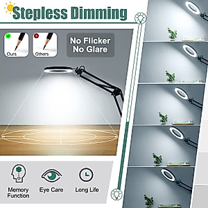 Krstlv 8X Magnifying Glass with Light, Real Glass Lens Desk Lamp & Clamp, 3 Color Modes Stepless Dimmable, Hands Free LED Lighted Magnifier with Light and Stand for Reading Crafts Repair Close Works