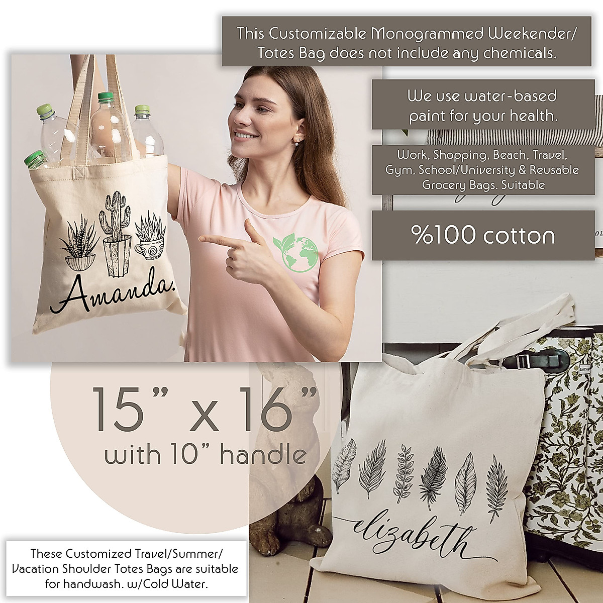 People People Personalized Minimalist Tote Bag for Women w/Name - 9 Design Options Customized Minimal Canvas Reusable Totes Bags Custom Modern Art Shoulder Minimalistic Christmas Gift C1, Beige