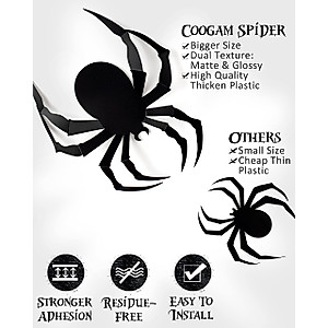 Coogam 60 PCS Halloween 3D Spiders Decoration, Scary Realistic Black Spider Sticker DIY Windows Wall Decal for Home Decor Bathroom Indoor Hallowmas Party Supplies