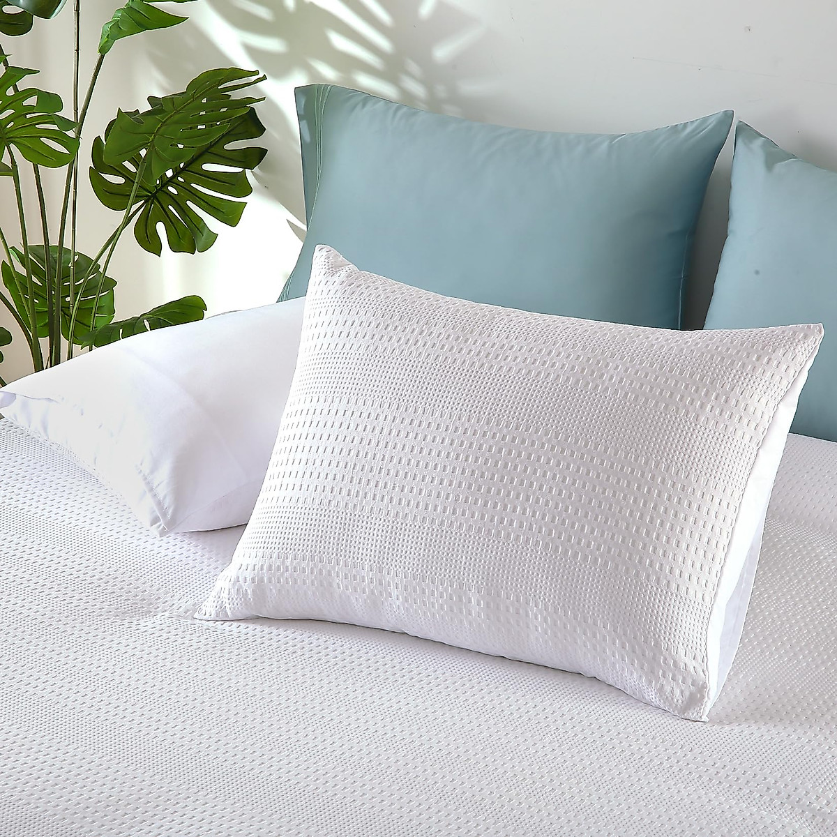 CAROMIO White Duvet Cover Queen - Waffle Weave Textured Duvet Cover Queen Size, Soft and Breathable Queen Duvet Cover Set for All Season (Queen, 90"x90")