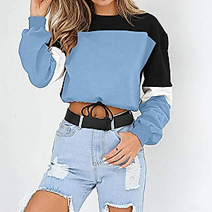 Long Sleeve Sweatshirt for Women THENLIAN Womens Long Sleeve Splcing Color Sweatshirt Pullover Tops Blouse(Blue, XL)