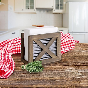 Autumn Alley Farmhouse Napkin Holder - Upright Wooden Napkin Holder - Classic Barn Door Motif with Galvanized Metal - Rustic Napkin Holder for Farmhouse Kitchen Décor - Durable Country Napkin Holder