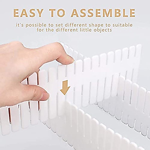 Bofoho Drawer Divider Adjustable Diy Storage Organizer Separator for Tidying Clutter Cutlery Makeup Clothes of Dresses, Desk & Box in Kitchen Bathroom Bedroom Office (Cut at Will) (White 16pcs)
