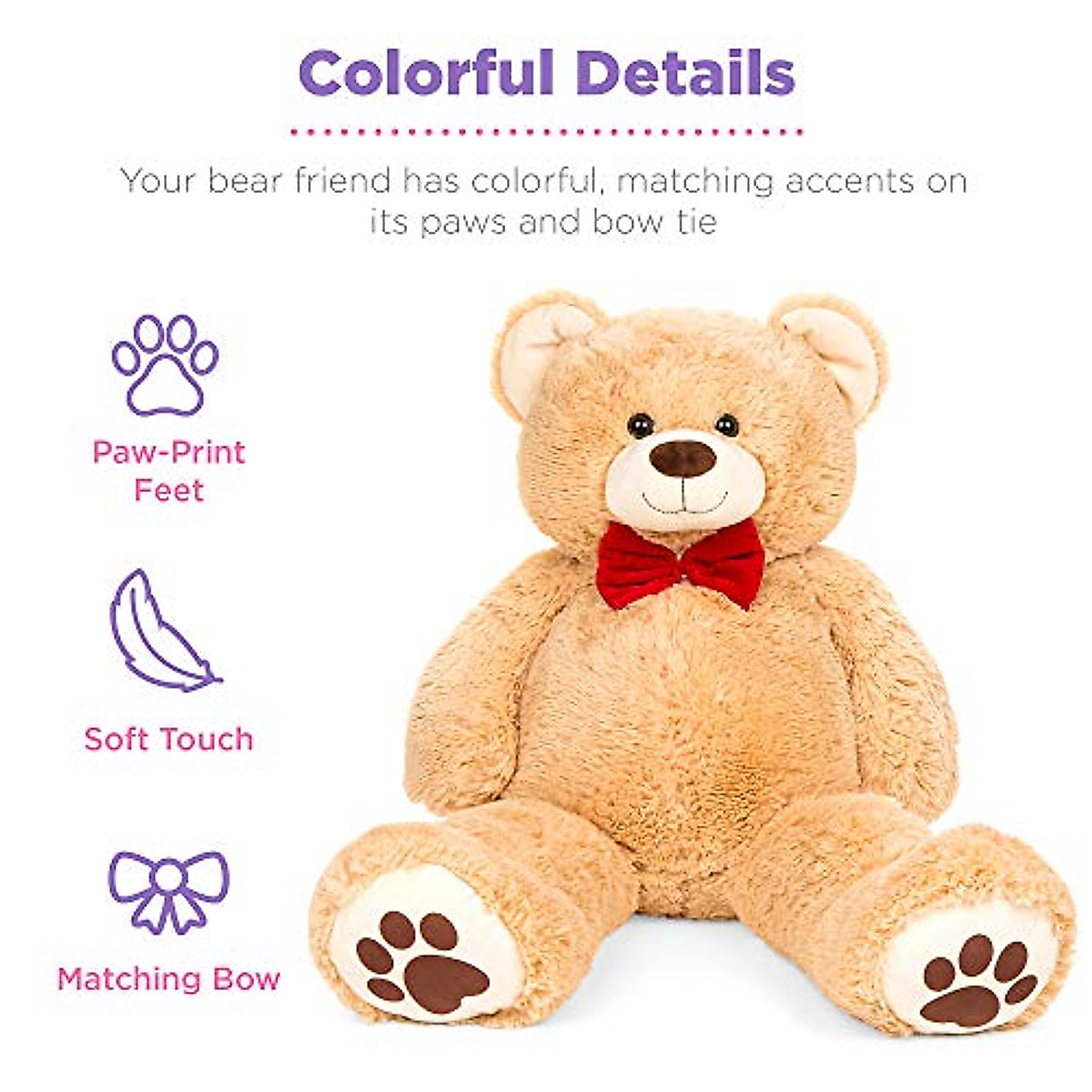 Best Choice Products 35in Giant Super Soft Plush Cuddly Teddy Bear Stuffed Animal Toy for Bedroom, Kids Playroom w/Bow Tie, Footprints - Brown