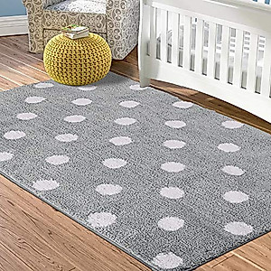 LIVEBOX Polka Dots Area Rugs, 3’x 5’ Kids Play Mat Soft Plush Baby Crawling Mat Non-Slip Throw Carpet for Teen Girl Living Room Bedroom Playroom Nursery Decor Best Shower Gift (Gray)