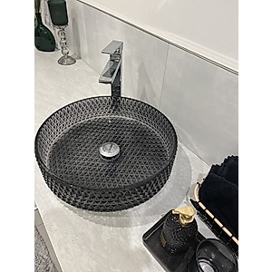 Lovedima Black Glass Vessel Sink,Bathroom Vanity Wash Sink Above Counter