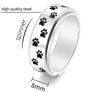 Jude Jewelers 8mm Stainless Steel Rotate Spinner Dog Cat Paw Style Wedding Band Ring (Silver, 11)
