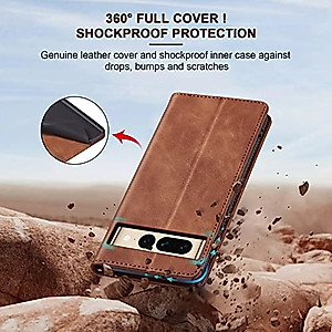 Jasonyu Flip Wallet Case for Google Pixel 7 Pro 5G,Leather Magnetic Folio Cover with Card Holder,Kickstand - TPU Shockproof Durable Protective Phone Case,Brown