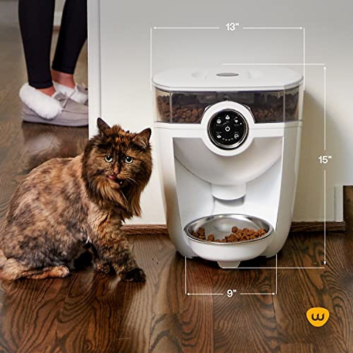 Feeder-Robot by Whisker (White with Smoke Hopper); Includes Backup Battery; Automatic Pet Feeder, WiFi Enabled, Feed Your Cat or Dog from Anywhere, Designed & Assembled in USA