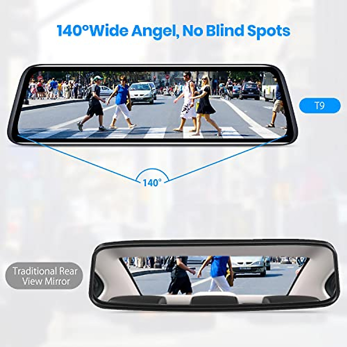 AUTO-VOX T9 OEM Look Rear View Mirror Backup Camera with Neat Wiring, 9.35''Full Touch Screen Stream Media Monitor with Back Up Camera System, 1080P Super Night Vision Reverse Camera for Car/Trucks