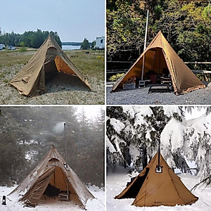 FIREHIKING Camping Hot Tent Teepee Tent with Stove Jack and Half Inner Mesh Tent 2-4 Persons