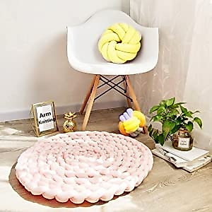 Chunky Yarn for Arm Knitting - Super Soft Jumbo Cotton Yarn, Washable Braided Knot Throw Yarn，Bulky Giant Weight for Hand Knit Blanket DIY (Shell Pink, 0.55lb)