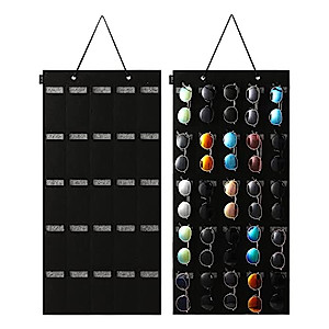 KGMCARE Sunglasses Organizer Storage- Hanging Eyeglasses Wall Pocket Mounted,Eyewear Display,25 Slots (Black, Large)