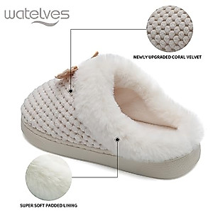 WateLves Girls Slippers Kids Memory Foam House Slipper Toddler Comfort Fuzzy Bedroom Shoes(Beige,24/25)