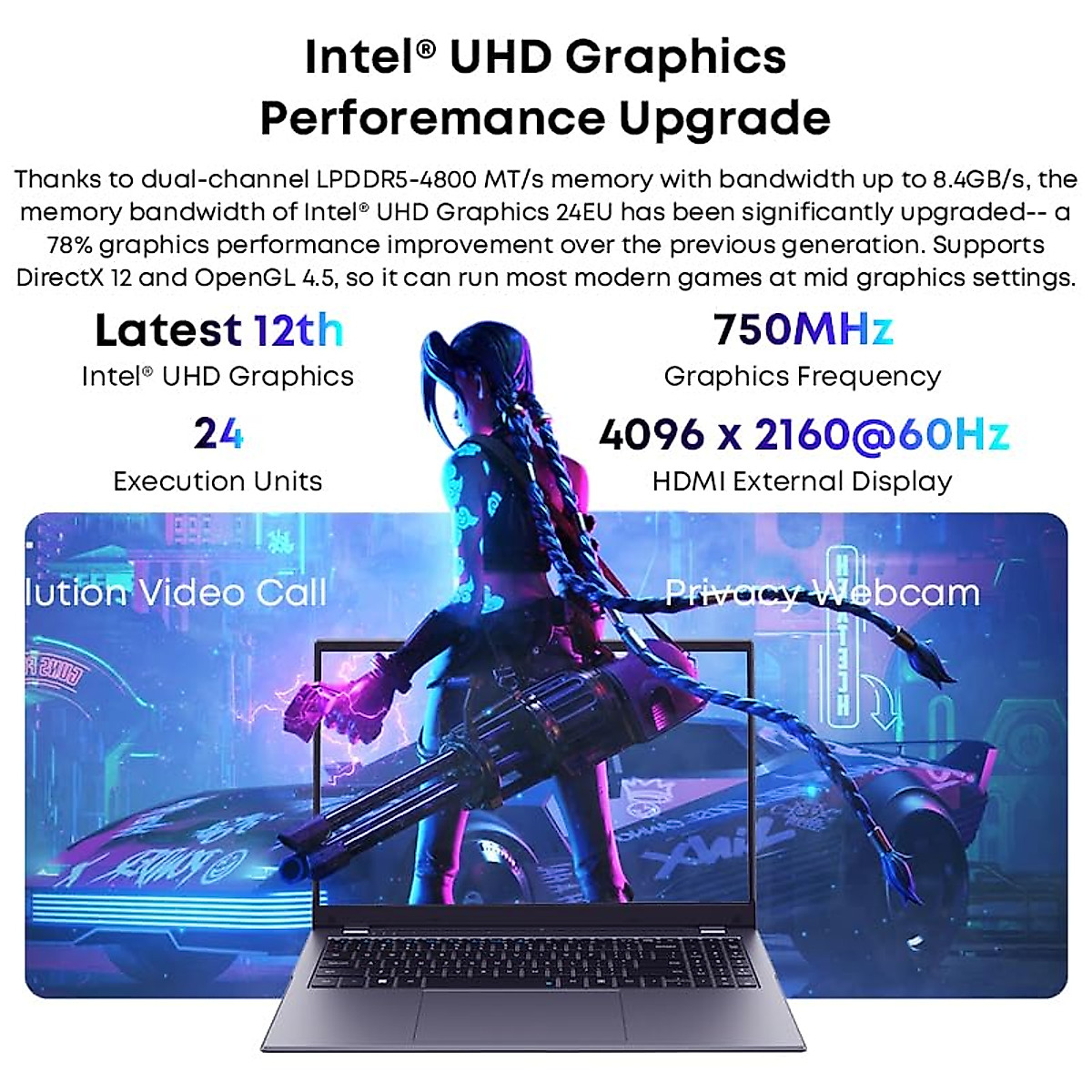 CHUWI GemiBook Plus Laptop 15.6'', 256GB SSD 8GB RAM,12th Gen Intel N100 (Up to 3.4GHz), Windows 11 Laptops, 1TB SSD Expend, FHD 1920 * 1080, HDMI, WiFi 6, BT5.2, Webcam, 38WH, Speakers,USB 3.0