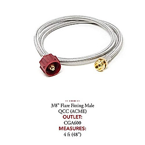 GasOne 50143 4 ft Propane Adapter 1 lb to 20lb Converter Hose, Silver