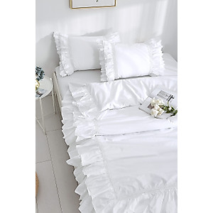 Meaning4 White Twin Duvet Cover with Ruffles and Lace Quilt Cover Egypt Cotton 68x90 Inch 1 Pieces Solid (Not Include Pillowcases and Insert)