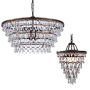 Wellmet Crystal Chandelier,Farmhouse Bronze Bathroom Chandeliers, Foyer Lighting Hanging Pendant Light Fixture for Bedroom Entryway Living Kids Room Corridor Closet