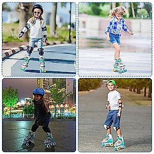 Kids Roller Skates with Light up Wheels 4 Sizes Adjustable Fun Illuminating Roller Skates for Toddler Kids Beginners Outdoor Skating with Hard-Shell Ankle Support (Blue, Large-(4Y-7Y))