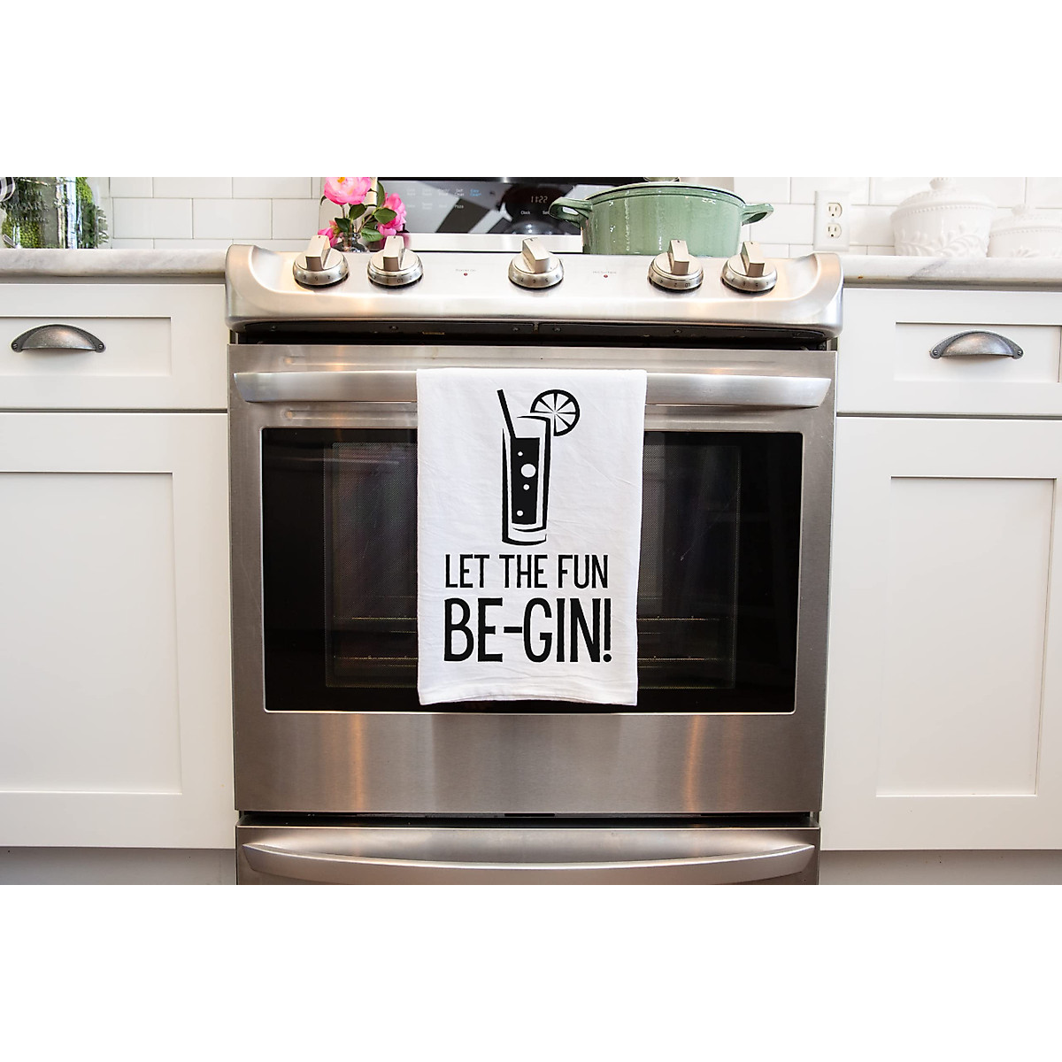 Handmade Funny Kitchen Towel - 100% Cotton Gin and Tonic Hand Bar Towels for Kitchen - 28x28 Inch Perfect for Hostess Housewarming Christmas Mother’s Day Birthday Gift (Let the Fun Begin)