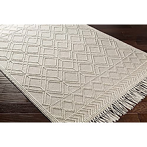 Leonardtown Moroccan Farmhouse Living Room Bedroom Wool Area Rug with Tassel - High Low, Wool - Moroccan Trellis - Hand Woven, Handmade, Beige, Grey, Light Brown - 5' x 7'6"