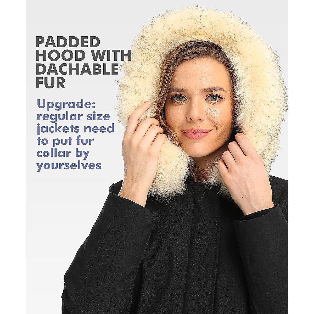 PUREMSX Down Coat for Women, Warm Winter Thick Faux Fur Hood Hiking Spring Outdoor Puffer Jacket Mother's Gift,Black,Large