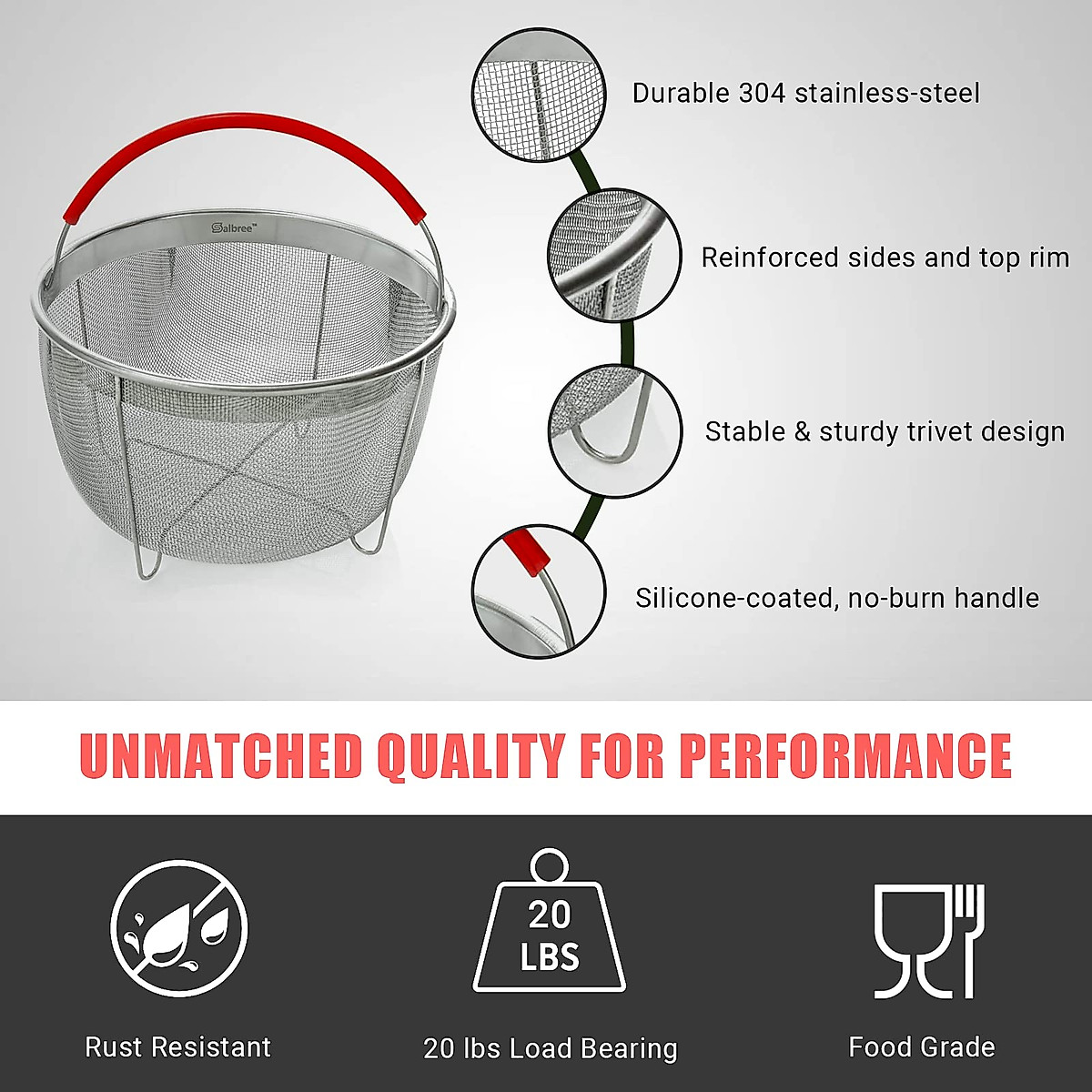Original Salbree Steamer Basket for 8 quart Instant Pot Accessories, Stainless Steel Strainer and Insert fits IP Insta Pot, Instapot 8 qt, Other Pressure Cookers & Pots, with Handle [3qt 6qt avail]