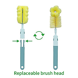 SEBIKAM Reusable Sponge Baby Bottle Cleaning Brush Set,Bottle Scrubber Cleaner, Baby Bottle Cleaner Brush and Nipple Brush & Straw Cleaner, Cleaning Bristle Brush kit,BPA Free,Green