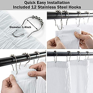 Reeple Ombre Shower Curtain Set with Hooks for Bathroom Textured Waterproof Gradient Fabric Bath Shower Curtain 72 x 72 Inches Grey