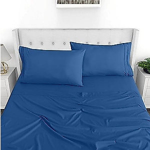 RUVANTI Full Size Sheets Set, Brushed Microfiber Sheets 4 Pieces (1 Fitted Sheet, 1 Flat Sheet, 2 Pillowcases), with 15-inch Deep Pockets, Lightweight & Compfy Premium Hotel Bedding, Royal Blue