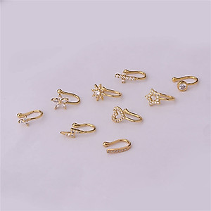 Nose Rings,Fake Nose Ring,Septum Nose Ring,Piercing Jewelry Gift for Men Women,Nose Piercing Clip Eye-catching U Shape Copper Cubic Zirconia Multi-Style Shiny Ear Cuffs Nose Stud for Daily Wear - 18