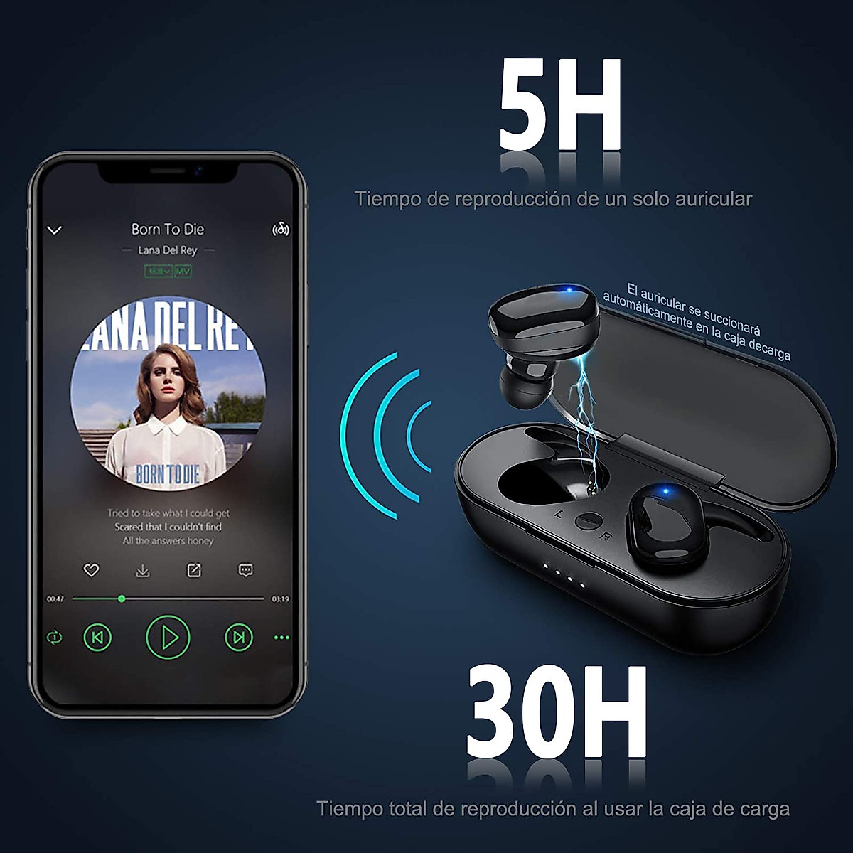 Wireless Earbuds,Bluetooth Headphones,Earbuds,Ear Hook Built-in Noise-canceling Microphone Headphones,30-Hour Playback Sports Headphones,Immersive Deep Bass Air Buds,for Android/iPhone/Samsung