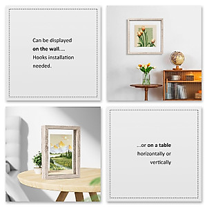 MUYE 5x7 Floating Frames Distressed Beige White Wood Pattern,Double Glass Picture Frame Display Any Size Photo up to 5x7,Wall Mount or Tabletop,2 Pack